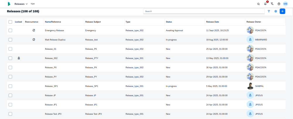 Release List - ActiveControl - Release Management - 9.50