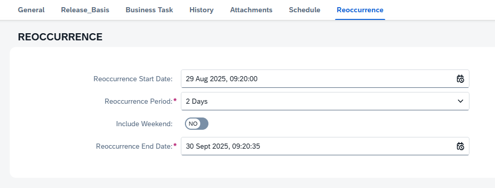 Release Reoccurrence - ActiveControl - Release Management - 9.50