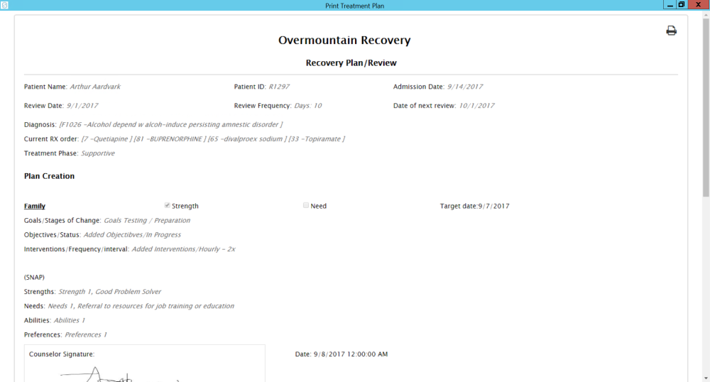 Recovery Plan – SNAP - SAMMS - 1