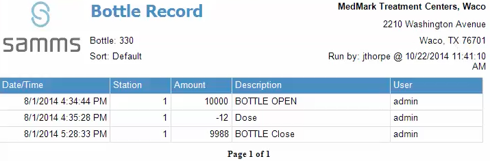 Bottle Record Report - SAMMS - 1