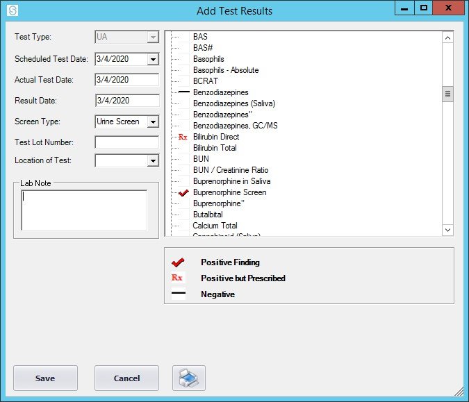 Adding Results of a Urine Analysis - SAMMS - 1
