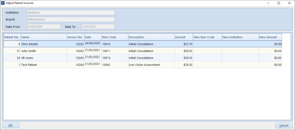 Adjust Patient Invoices - Optomate Touch - Version 1.0