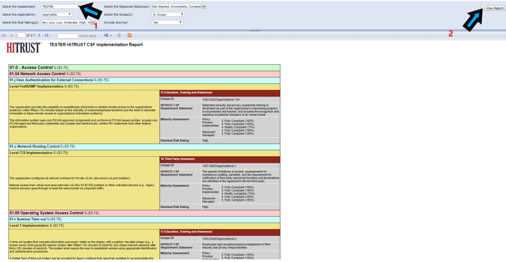 Assessment with HITRUST CSF Implementation Report - MyCSF 2.0 - 1