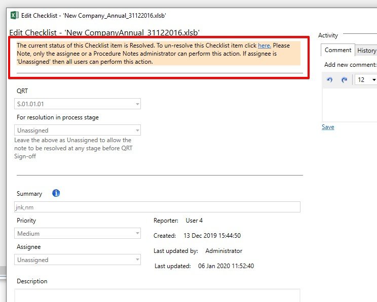 Edit Checklist item - User Guide - Current Version