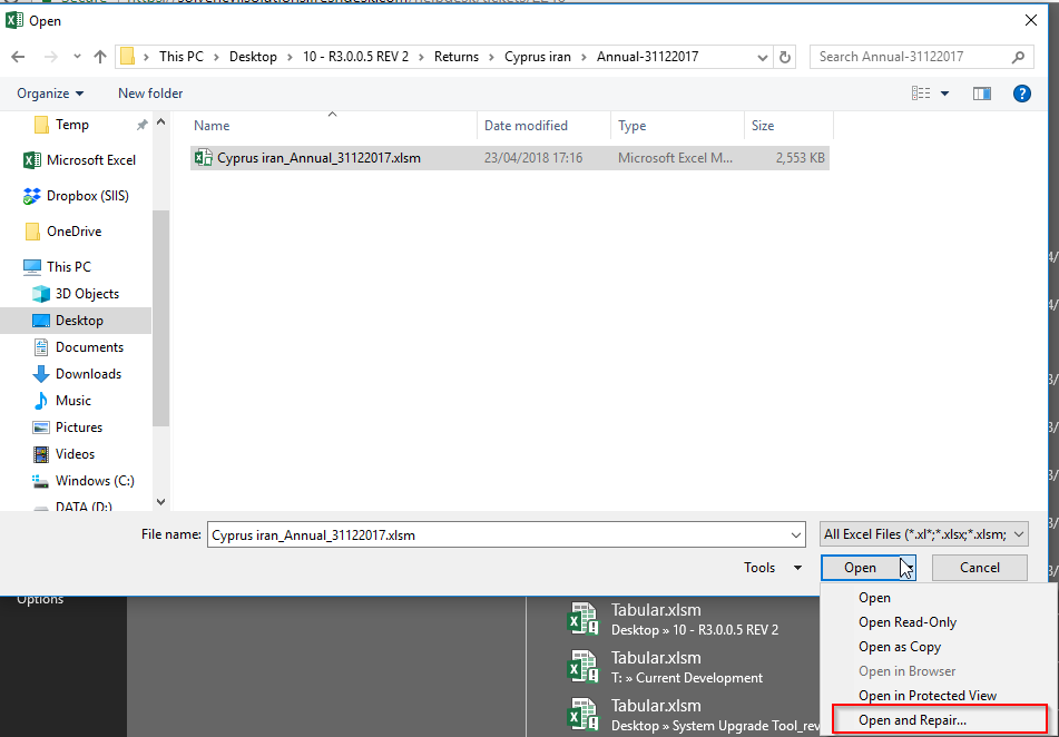 Corrupted workbooks that need repair - User Guide - Current Version