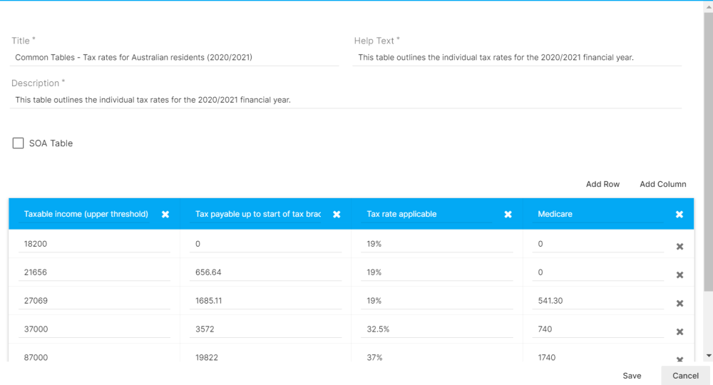 Tables – Rates & legislation - System overview - 1