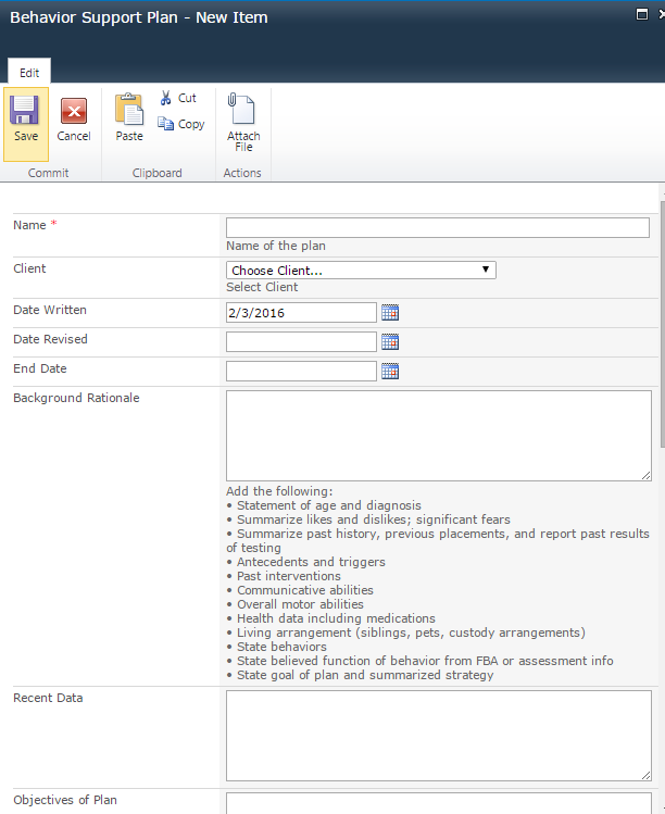 Behavior Support Plan - Big Data - Back-end Configuration - 1