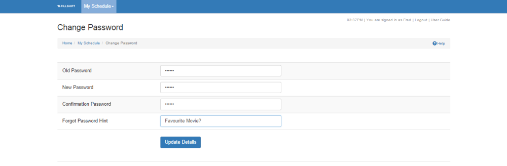 My Schedule: Change Password - ShiftMatch Canada User Guide - 1
