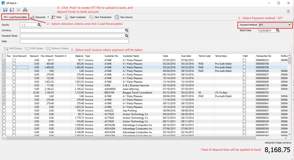 Batch Receivables – & EFT - Spire User Manual - 2.7