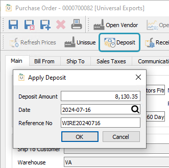 Purchase Deposits - Spire User Manual - 3.12