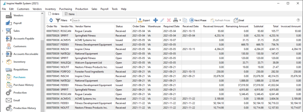 Purchase Order List - Spire User Manual - 3.9