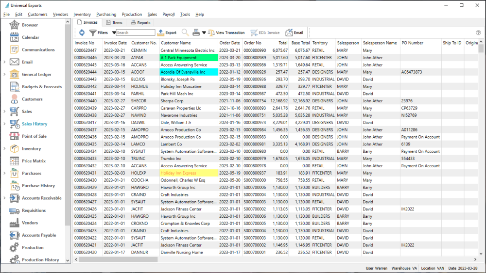 Sales History - Spire User Manual - 3.10