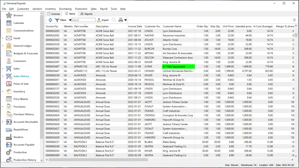 Sales History - Spire User Manual - 3.13