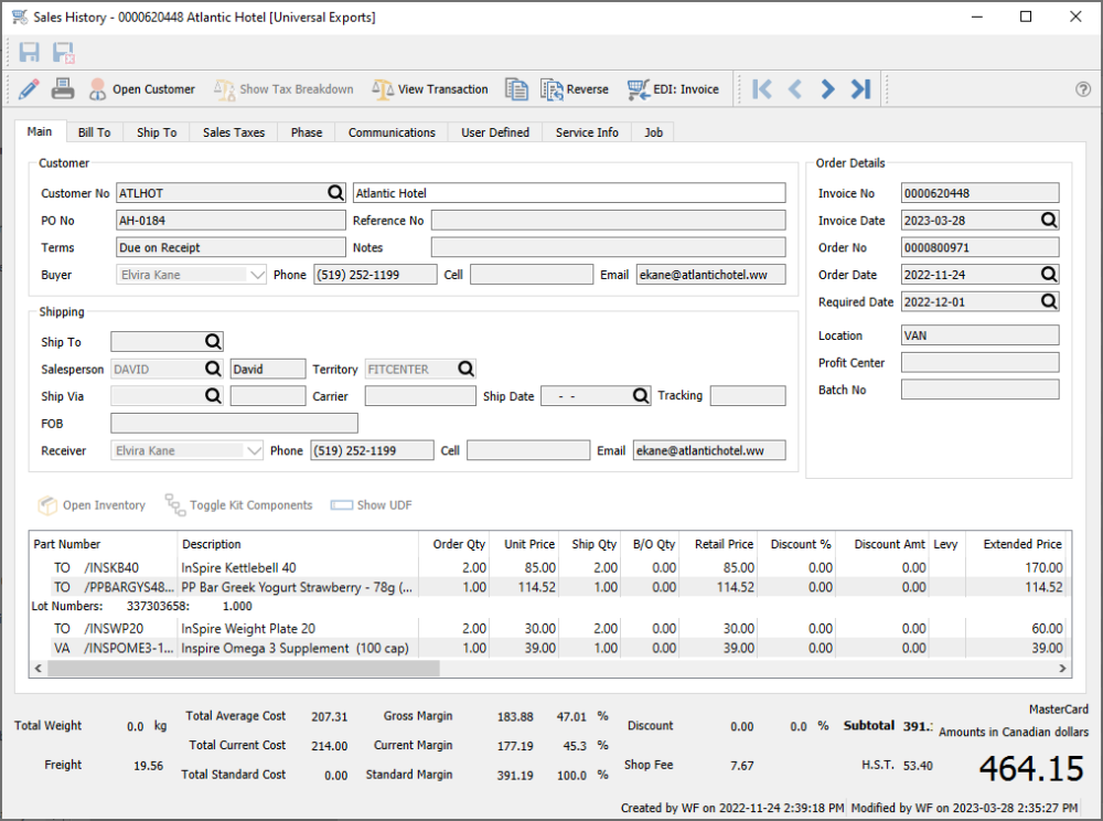 Sales History - Spire User Manual - 3.13