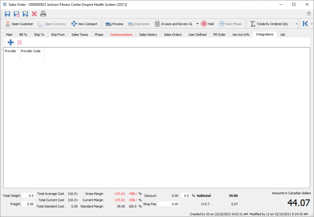 Integrations Tab - Spire User Manual - 3.8