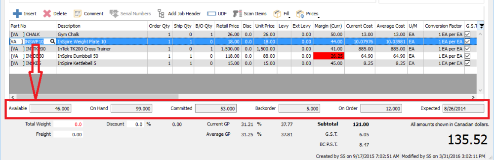 Sales Item Status - Spire User Manual - 2.3