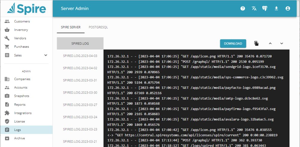 Logs - Spire User Manual - 3.11
