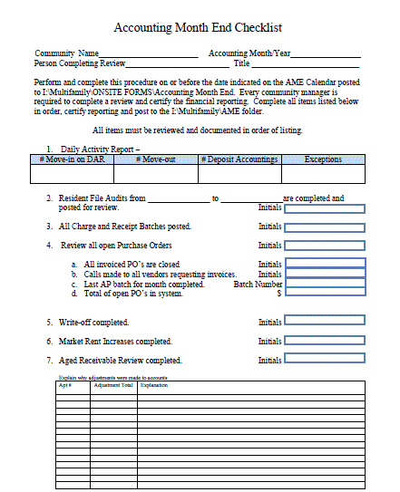 Accounting Month End Checklist Procedures - Policy and Procedures ...