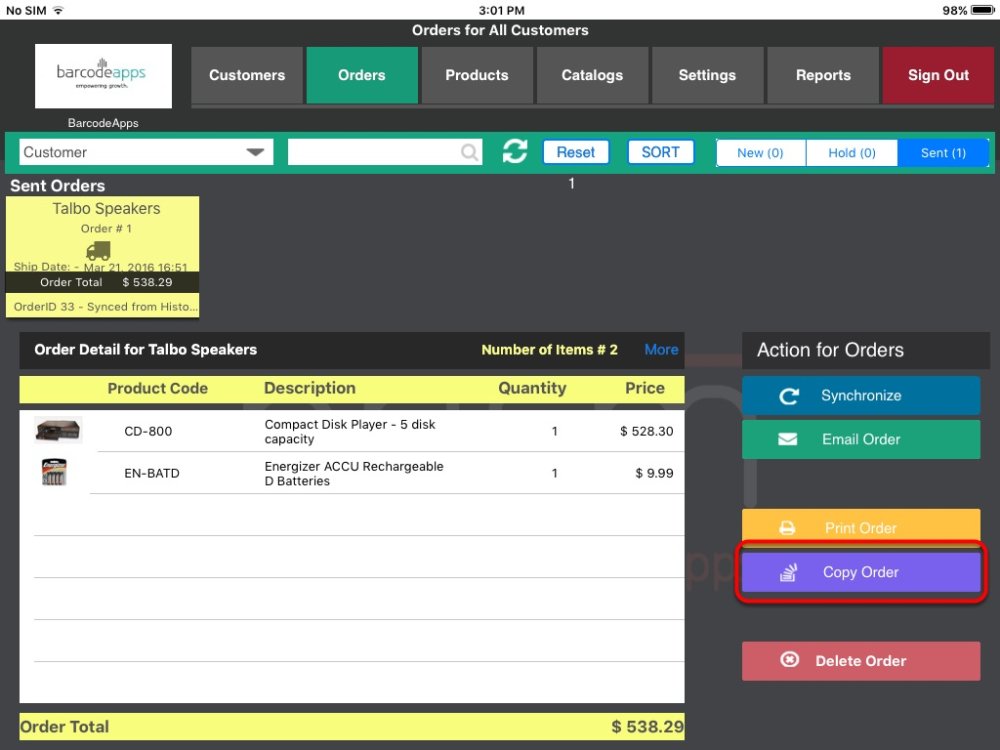xiii. Copying An Order And Other Order Functions - BarcodeApps Manual - 1