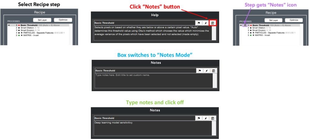 Notes, Flags, Interruptible, Custom Recipe Names - MIPAR User Manual - v5.3