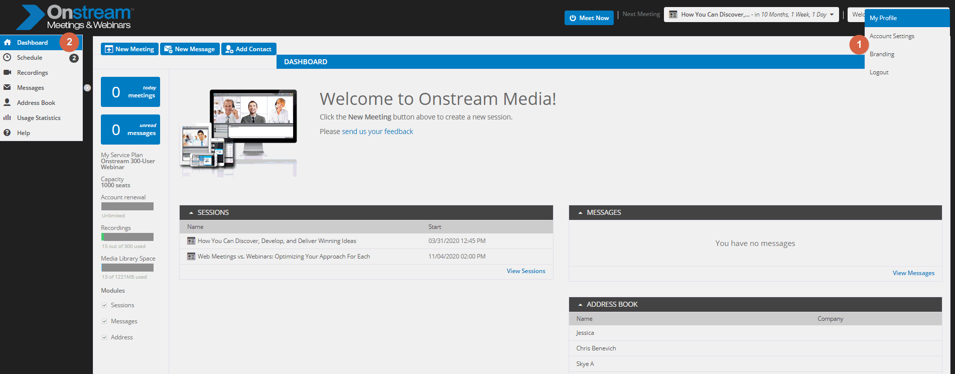 Account Center - Onstream Webinars Live - 1
