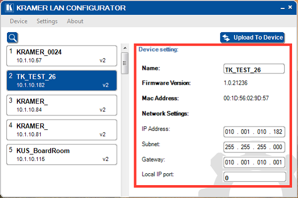 Kramer LAN Configurator for Kramer Product Discovery on LAN - K-Touch - 1