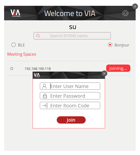 Join VIA meeting Using Kramer VIA app for Windows client - VIA - 1