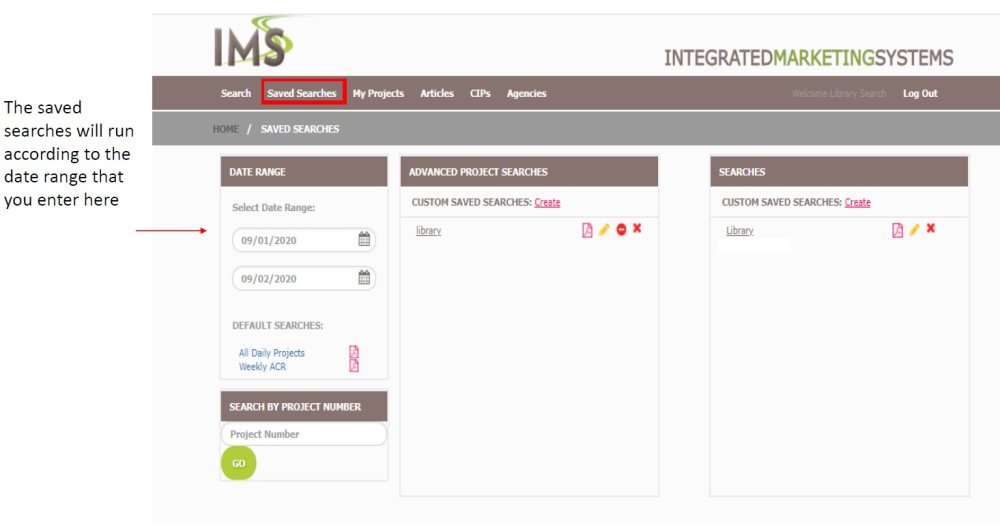 Saved Searches - IMS Help Center - 1