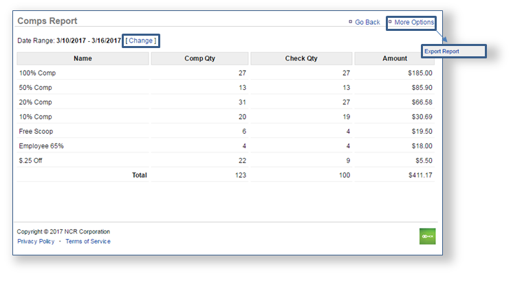 Comps Report - NCR Console for Aloha - 1