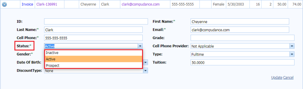 Make a Student Inactive/active - Compudance Online Helpdesk - 1
