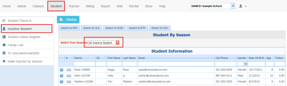 Make a Student Inactive/active - Compudance Online Helpdesk - 1