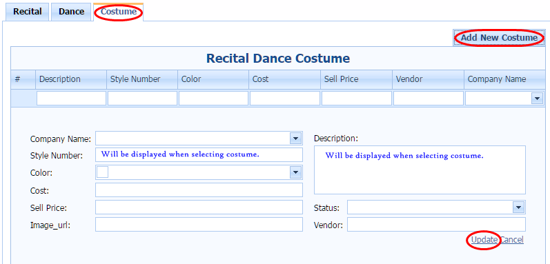 Costume Tab - Compudance Online Helpdesk - 1