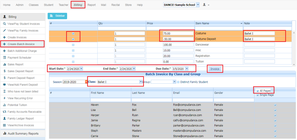 Invoicing Costumes Deposit/Balance - Compudance Online Helpdesk - 1