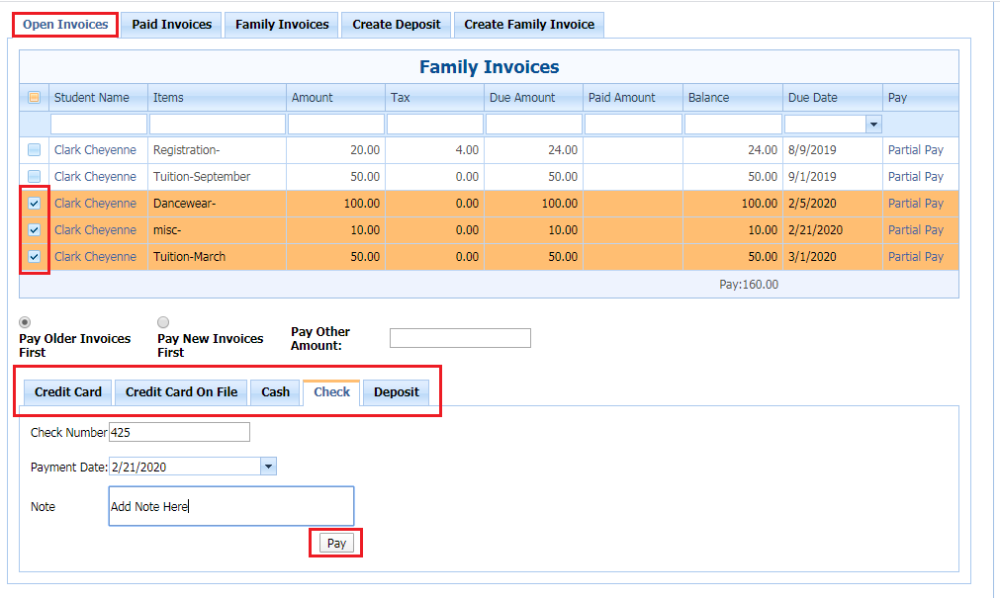 Create Family Invoice from Student Grid - Compudance Online Helpdesk - 1