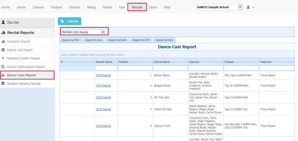 Dance Cast Report - Compudance Online Helpdesk - 1