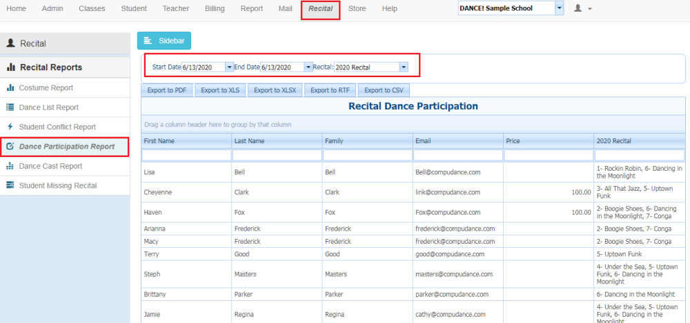 Recital Dance Participation Report - Compudance Online Helpdesk - 1