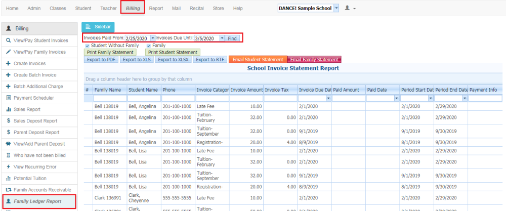 Family Ledger Report/Statements - Compudance Online Helpdesk - 1
