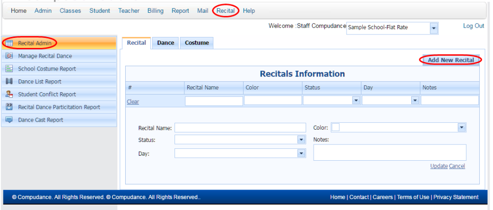 Recital Tab - Compudance Online Helpdesk - 1