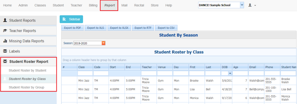 Student Roster Reports - Compudance Online Helpdesk - 1