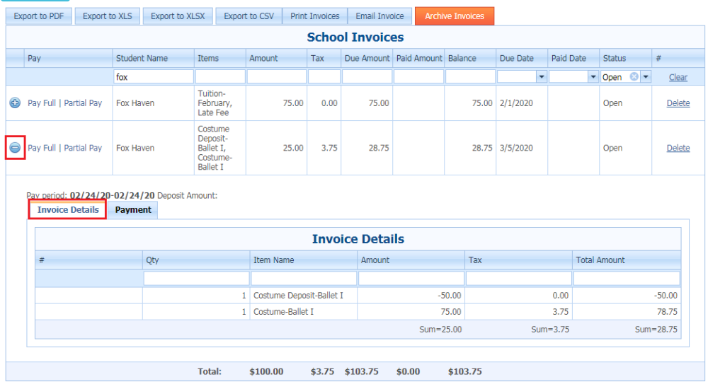 View & Pay Invoice by Student - Compudance Online Helpdesk - 1