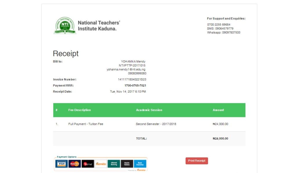 View your Receipt - myNTI v2 Students Registration Guide - 1.1